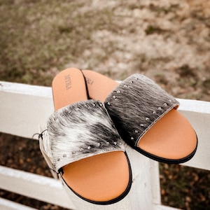 Genuine Cowhide Western Sandals – Crafted Leather and Hair on Slides ...
