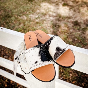 Genuine Cowhide Western Sandals – Crafted Leather and Hair on Slides ...