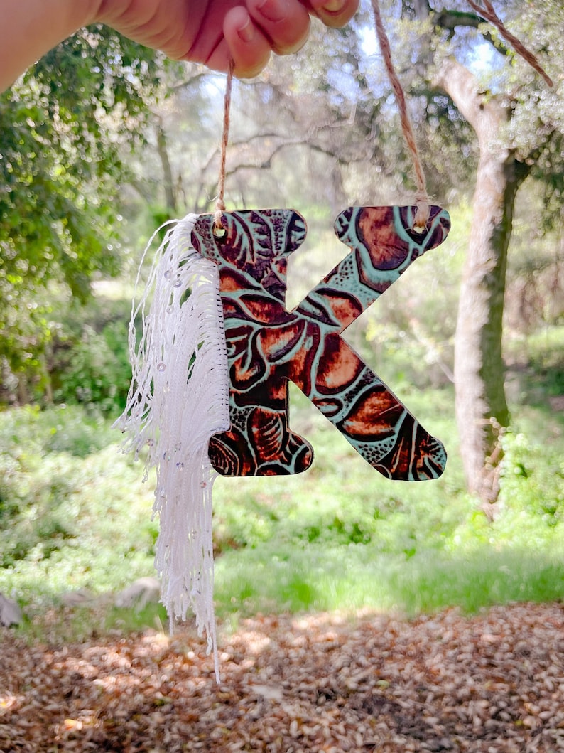 Custom Genuine Cowhide Western Rear View Mirror Hangers and Initial Car ...