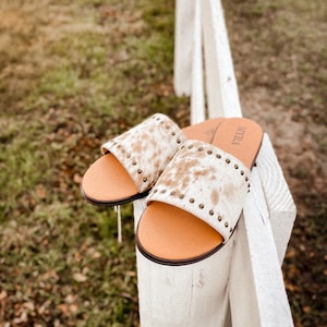 Genuine Cowhide Western Sandals – Crafted Leather and Hair on Slides ...