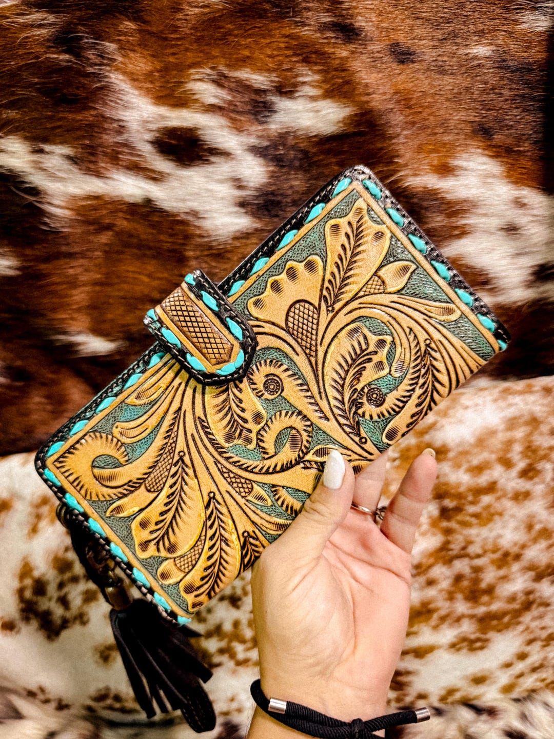 Genuine Tooled Leather Western Purse Wallet - Etsy
