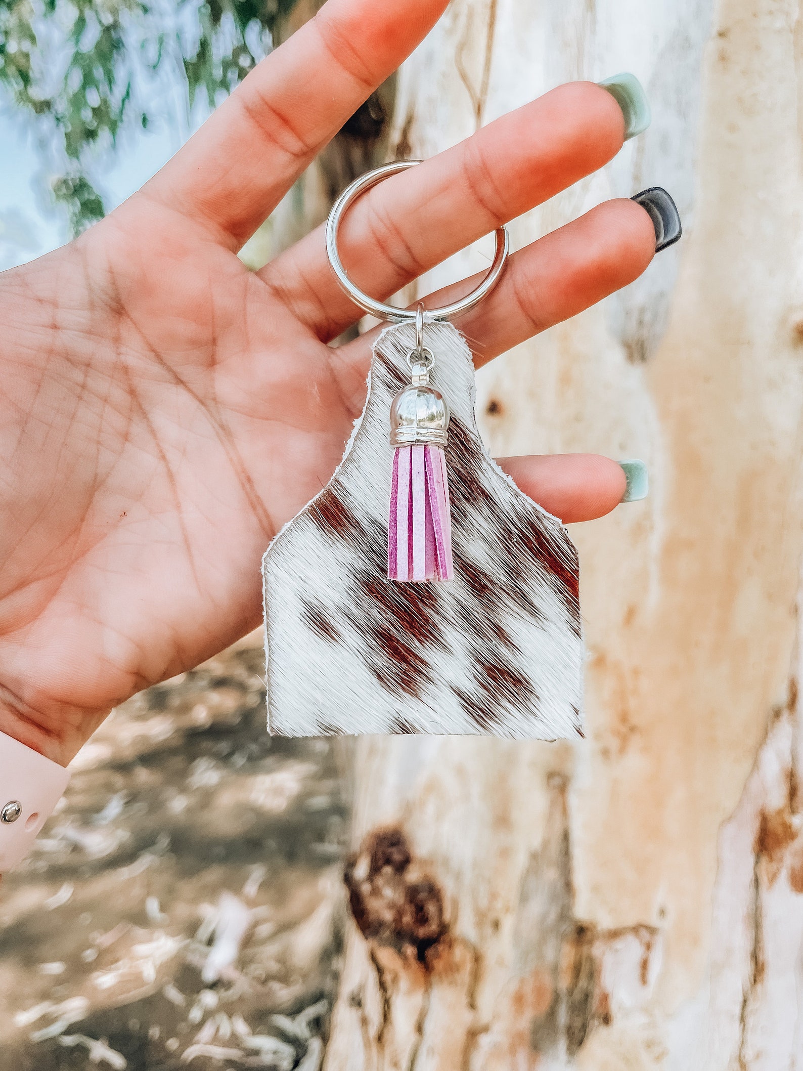 Genuine Cowhide Keychains Ear Tag Keychains Western and Boho | Etsy