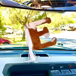 Custom Genuine Cowhide Western Rear View Mirror Hangers and Initial Car ...