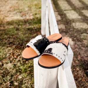 Genuine Cowhide Western Sandals – Crafted Leather and Hair on Slides ...