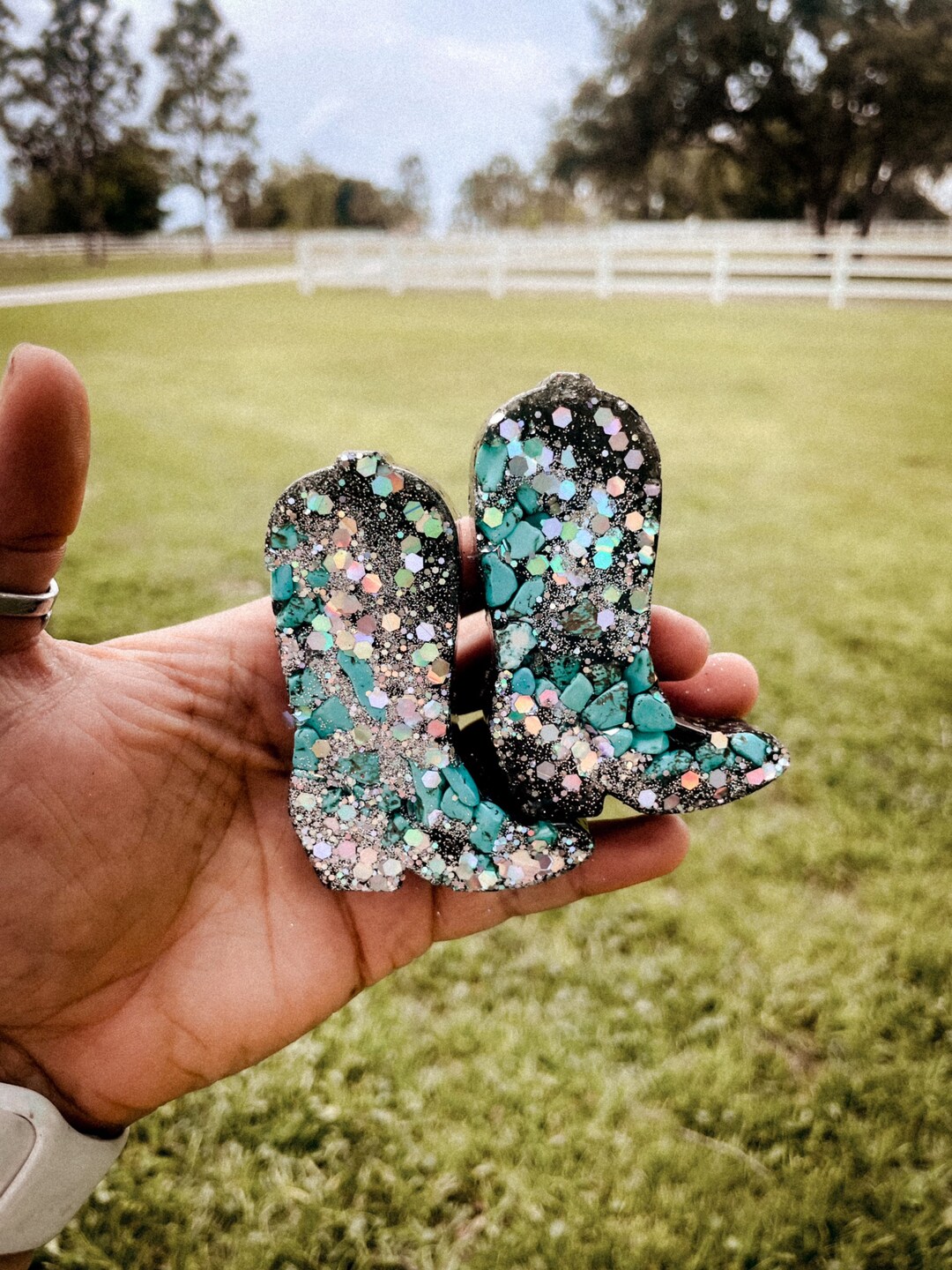 Scented 2 Pack Glitter and Turquoise Mini Cowboy Boot Car Freshies, Air ...