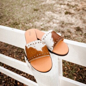 Genuine Cowhide Western Sandals – Crafted Leather and Hair on Slides ...