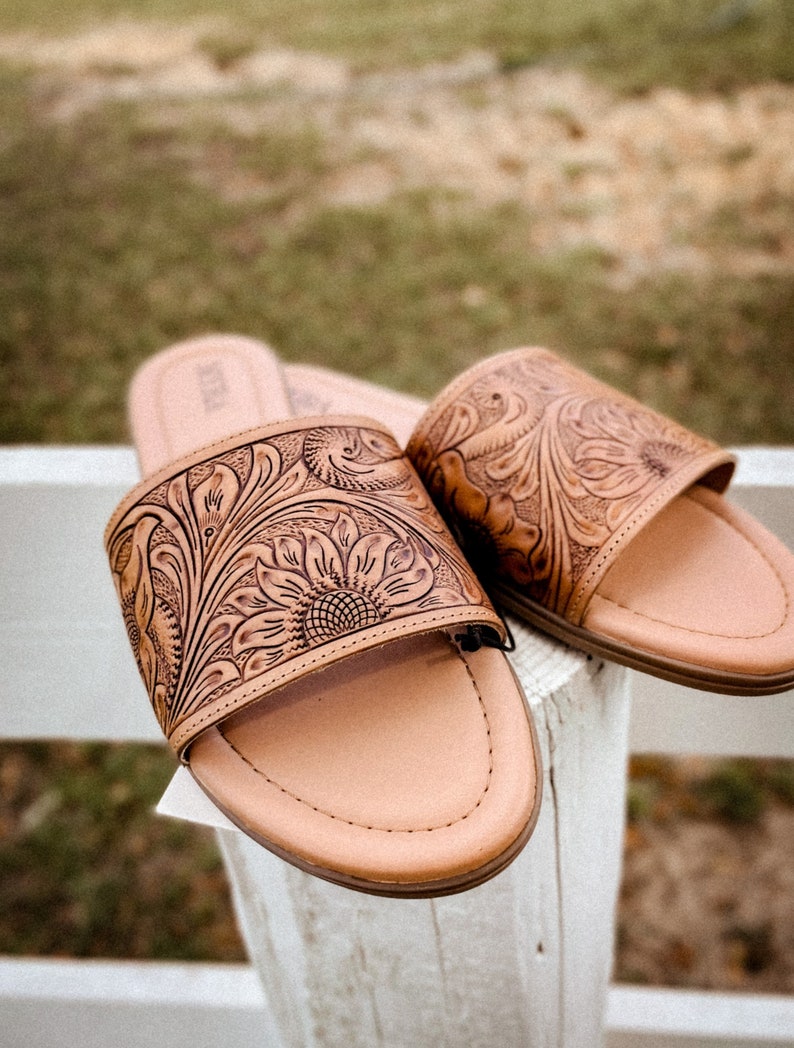 Genuine Leather Tooled Western Sandals Outdoor Flipflops Footwear - Etsy