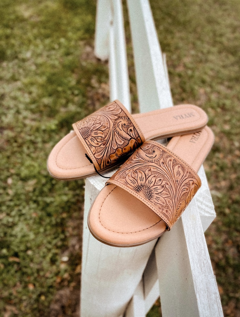 Genuine Leather Tooled Western Sandals Outdoor Flipflops Footwear - Etsy