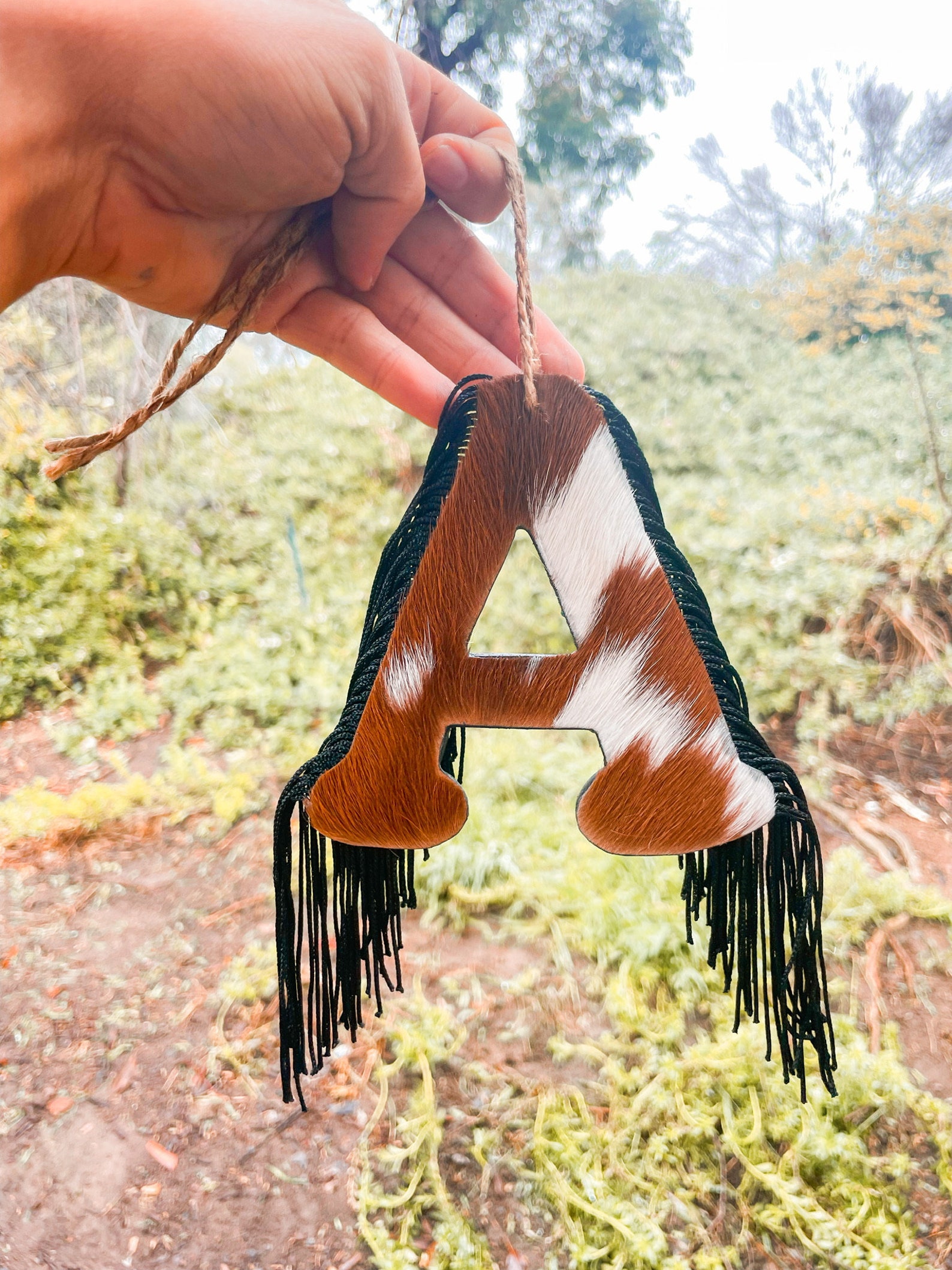 Custom Genuine Cowhide Western Rear View Mirror Hangers and Initial Car ...