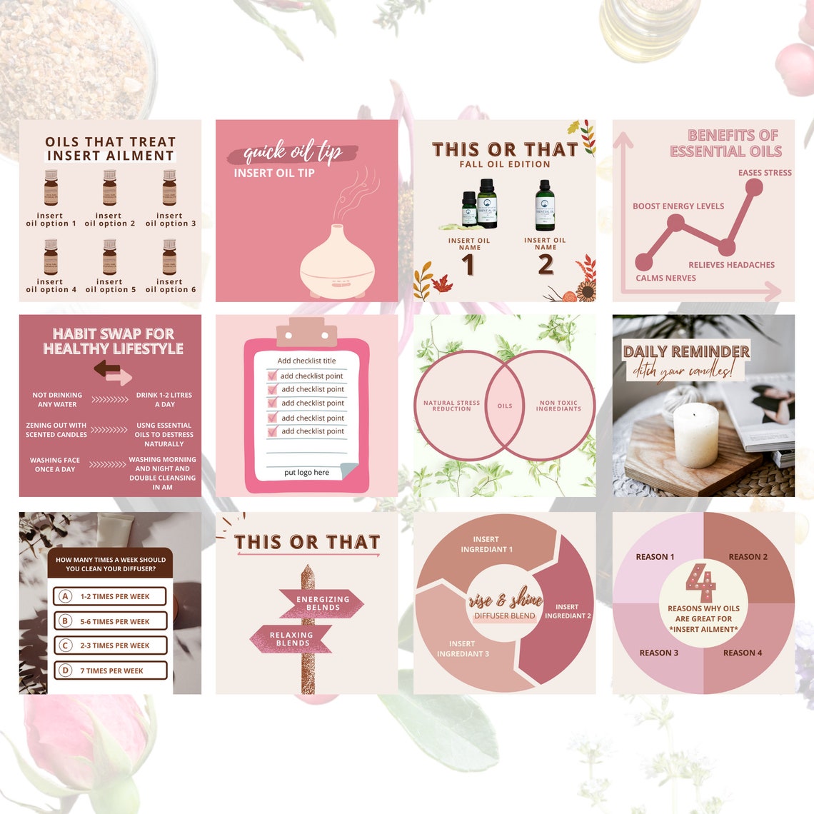 Essential Oil Instagram Templates EDITABLE 70 Eye-catching Post ...