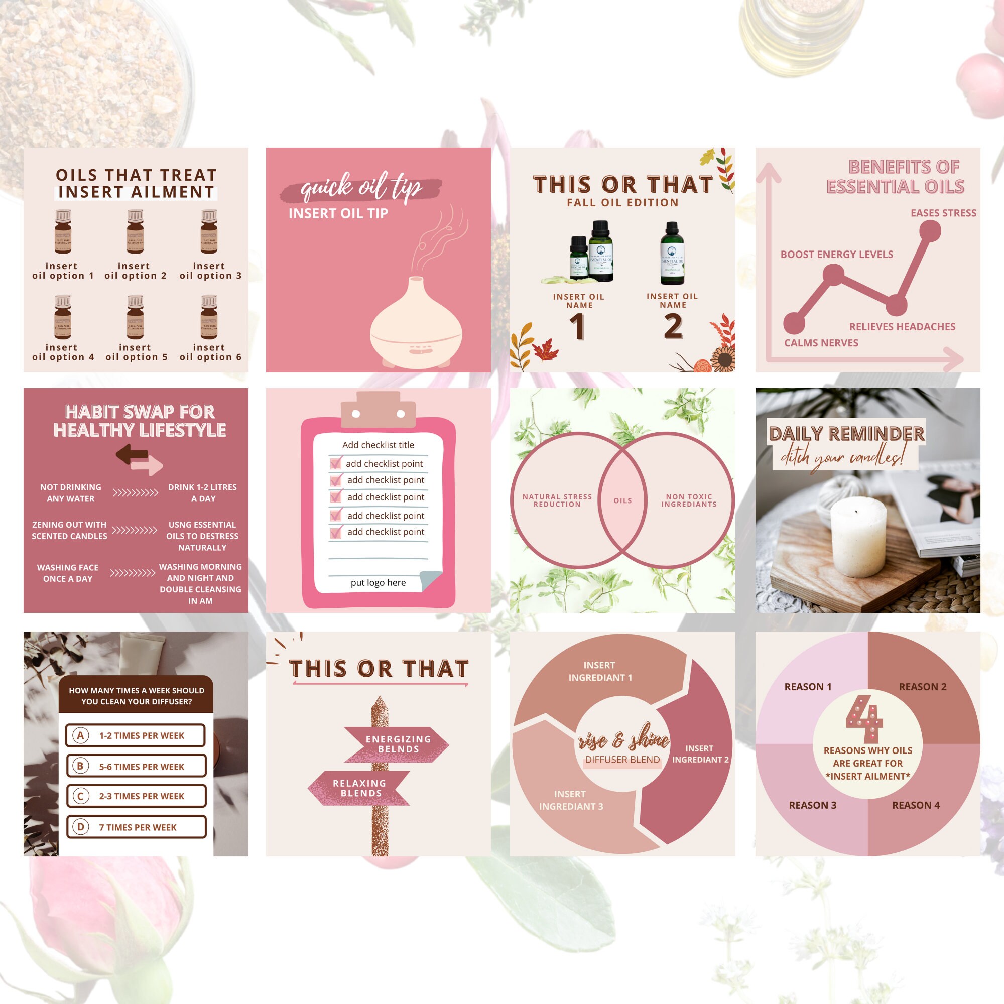 Essential Oil Instagram Templates EDITABLE 70 Eye-catching Post ...