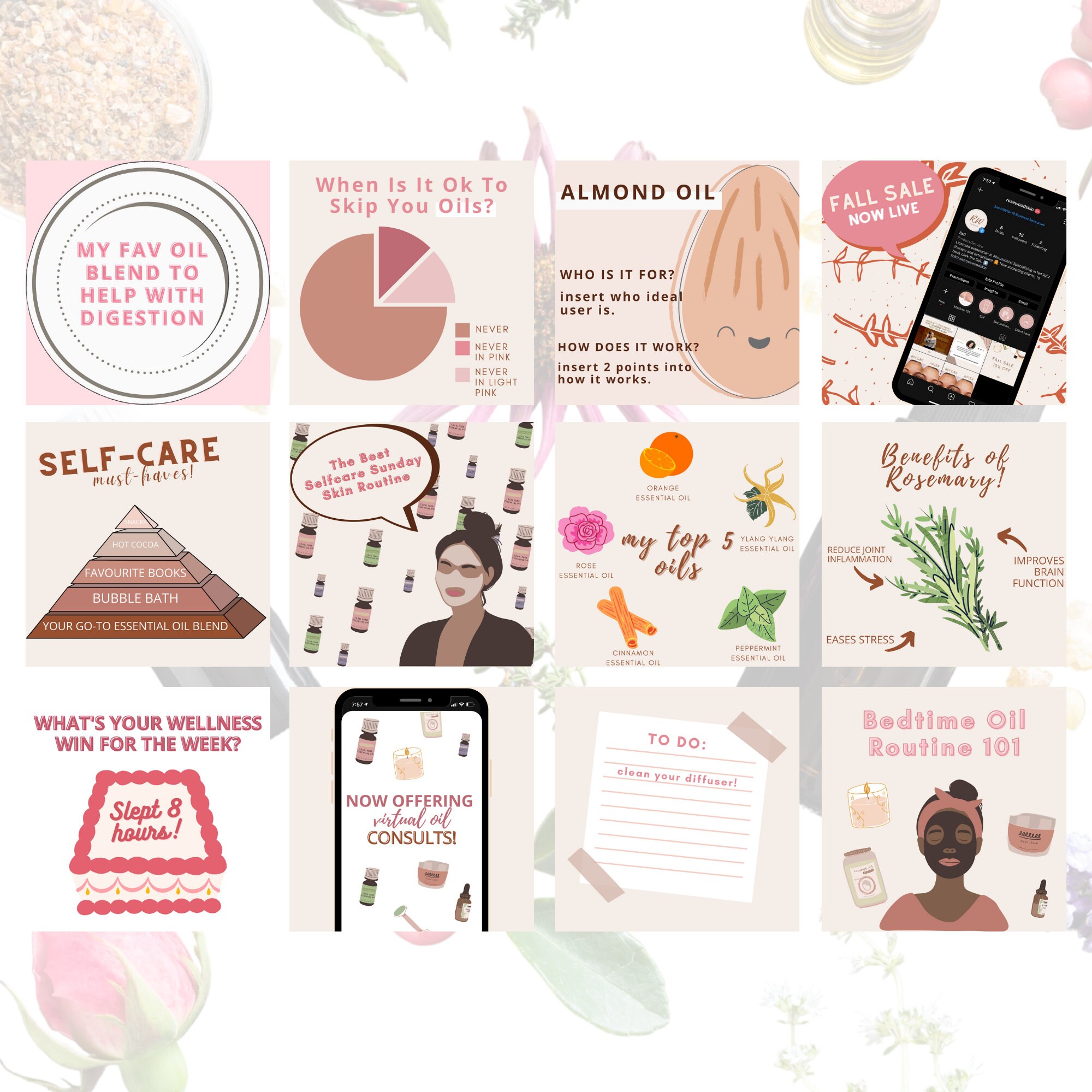 Essential Oil Instagram Templates EDITABLE 70 Eye-catching Post ...