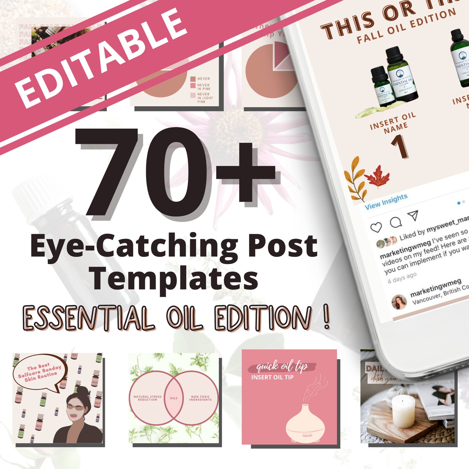 Essential Oil Instagram Templates EDITABLE 70 Eye-catching Post ...