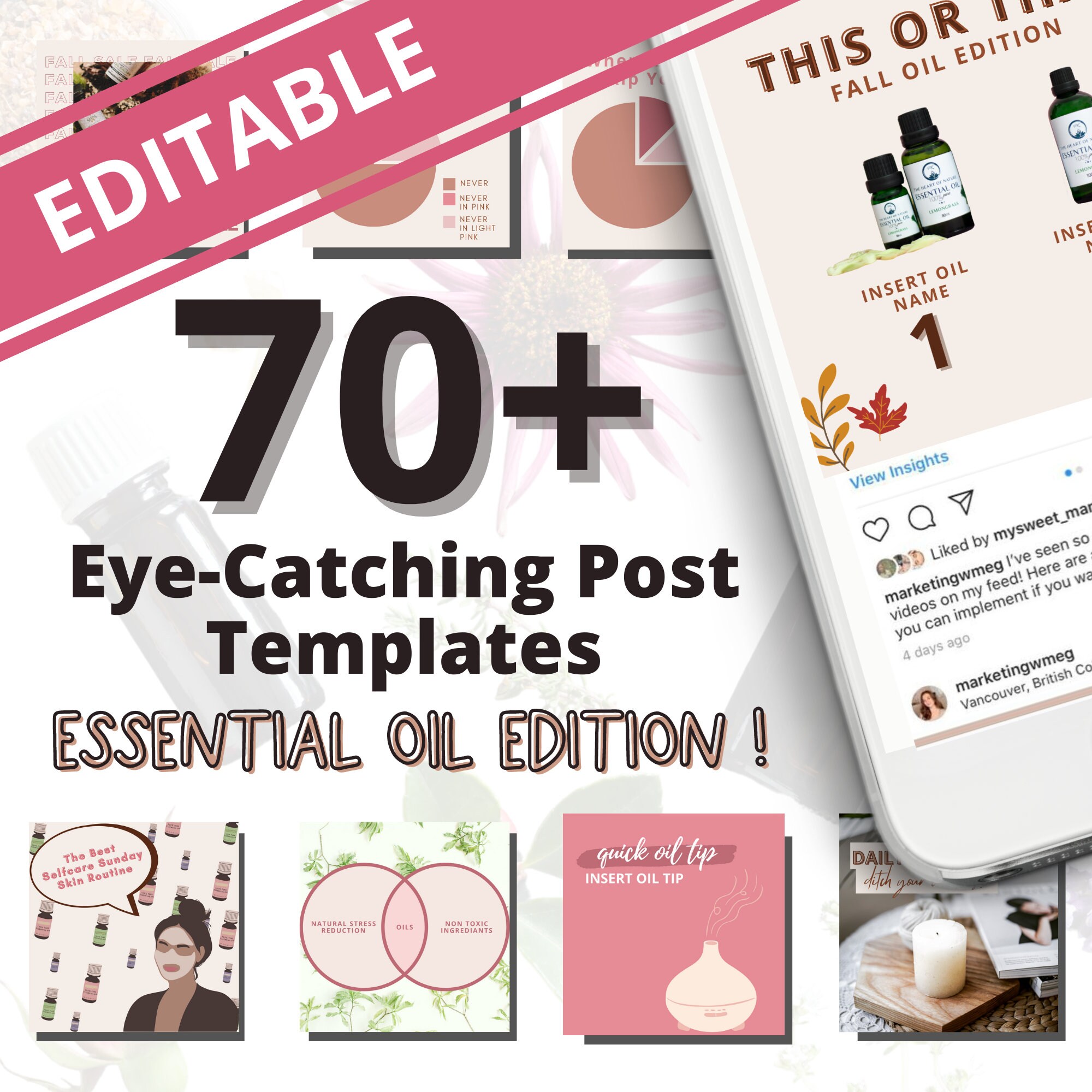 Essential Oil Instagram Templates EDITABLE 70 Eye-catching Post ...