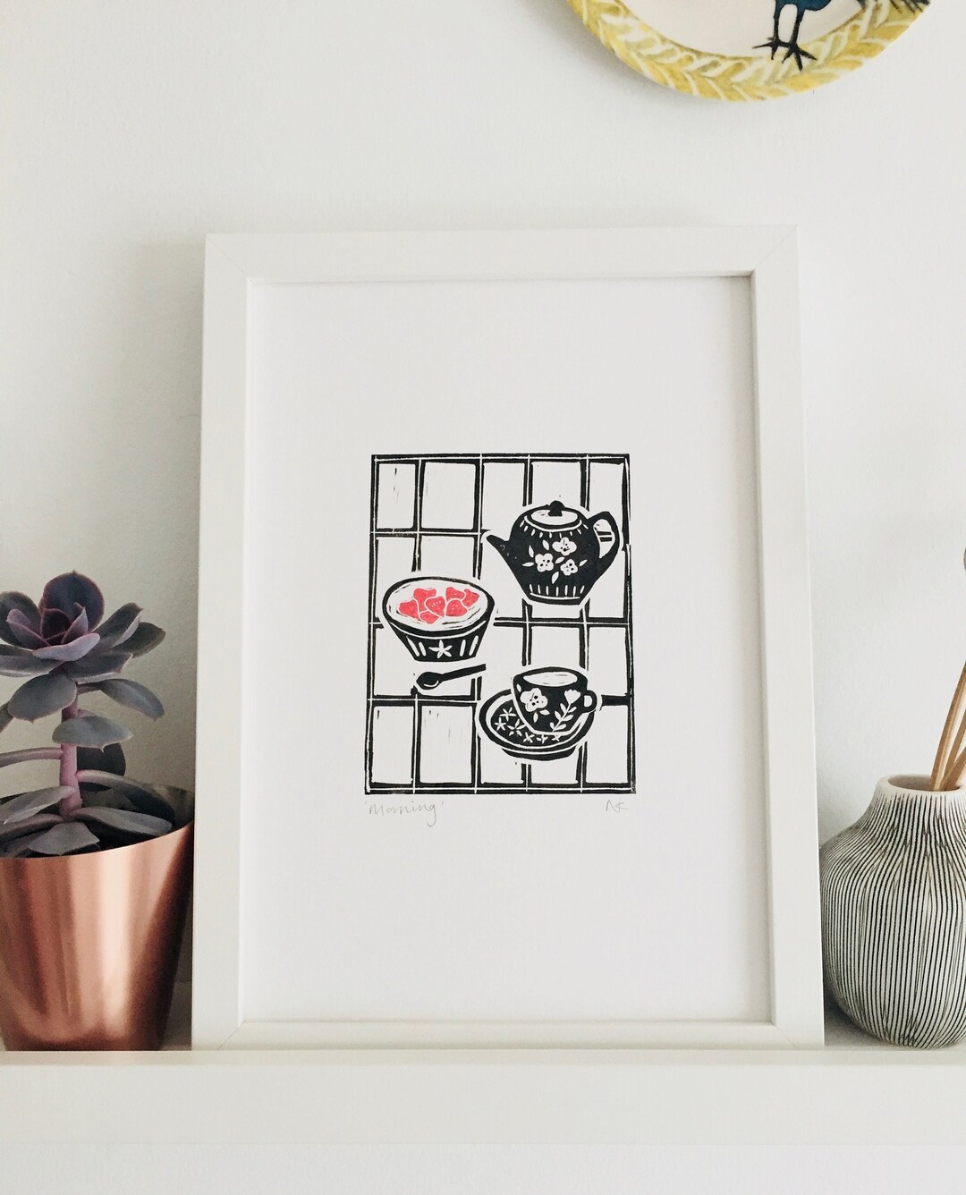 A4 Still Life Lino Print/morning/breakfast/teapot/teacup/bowl - Etsy