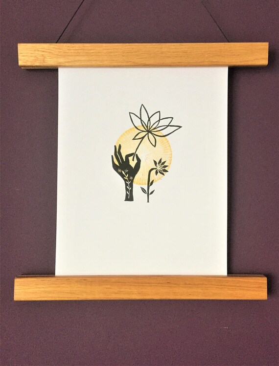 Lino print/ hand/ lotus flower/ sunburst/ peace/ zen | Etsy