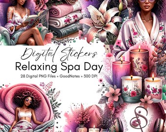 Relaxing Spa Day Digital Stickers 28 PNG Self-care Stickers Goodnotes ...