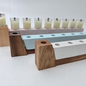 The Nordic - Wood and Concrete Hannukah Menorah - Oak Base - Etsy