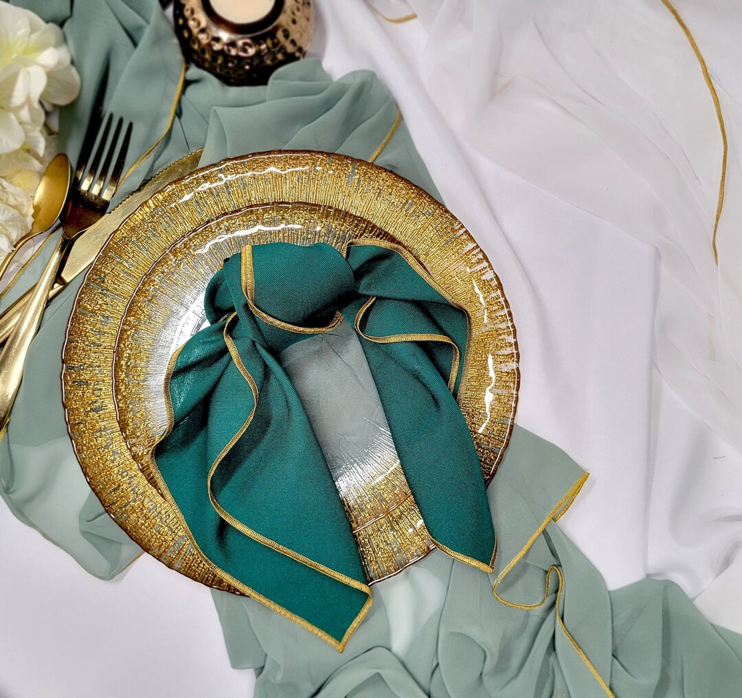 Jade Green and Gold, Polyester Dinner and Cocktail Napkins - Etsy