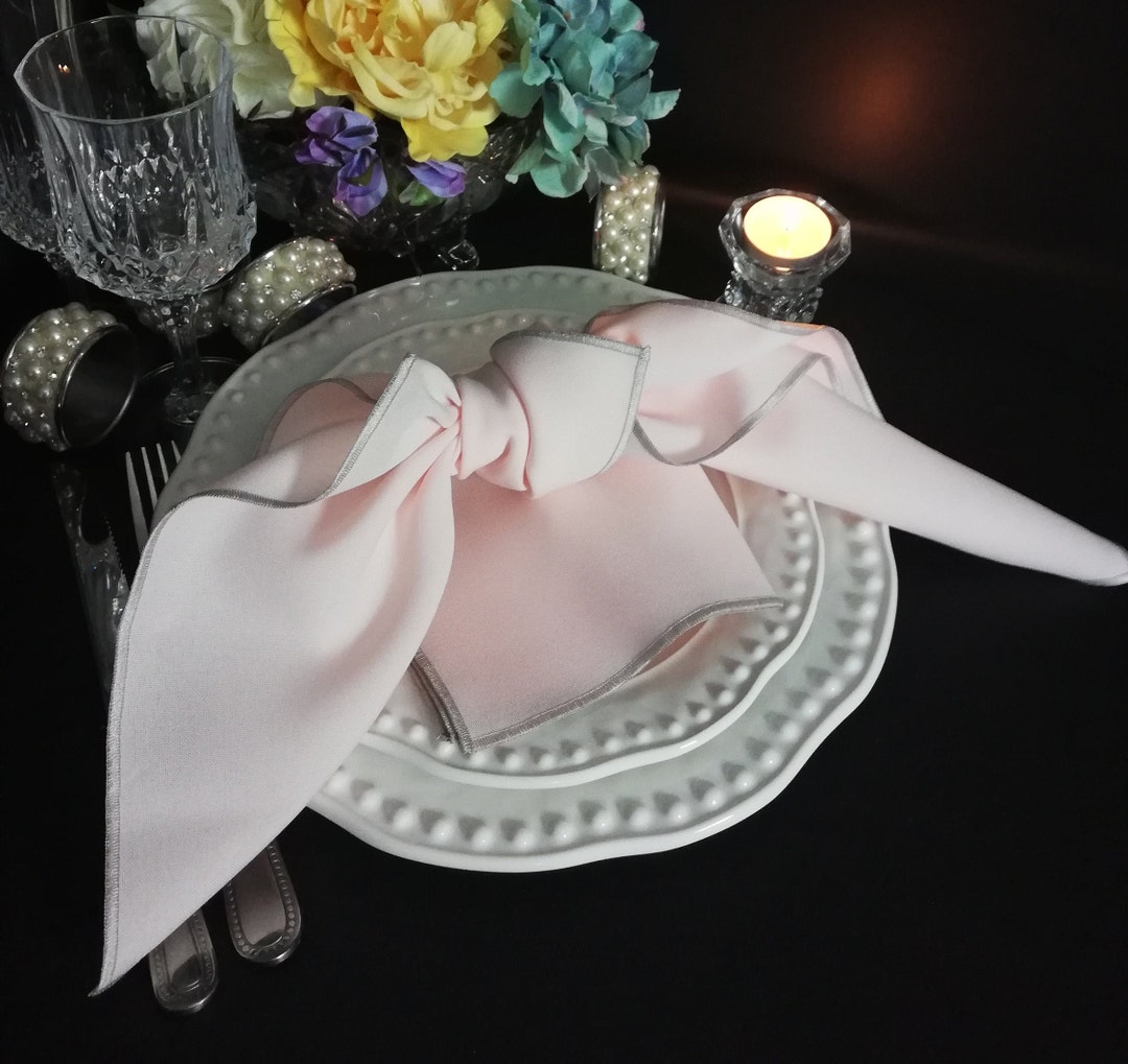 Light Pink and Silver Napkins, Polyester, Dinner and Cocktail Napkins ...