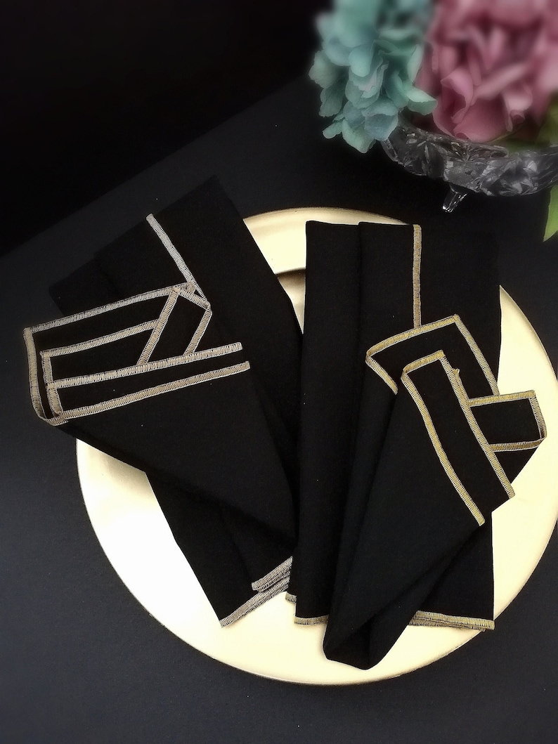 Black and Gold Black and Silver Polyester Napkins Cocktail - Etsy