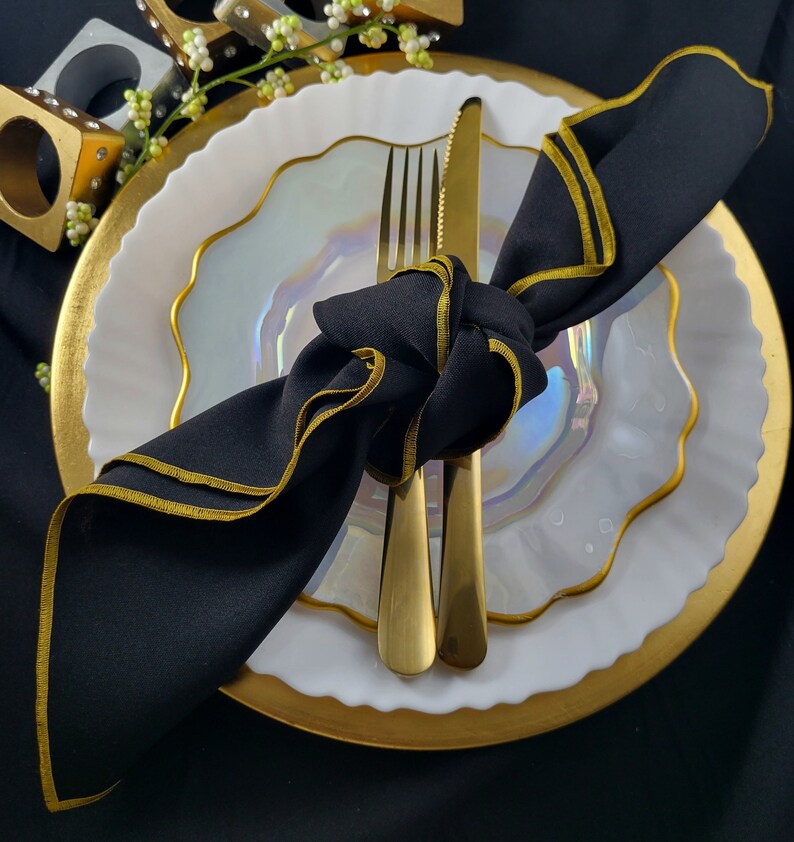 Black and Gold Black and Silver Polyester Napkins Cocktail - Etsy