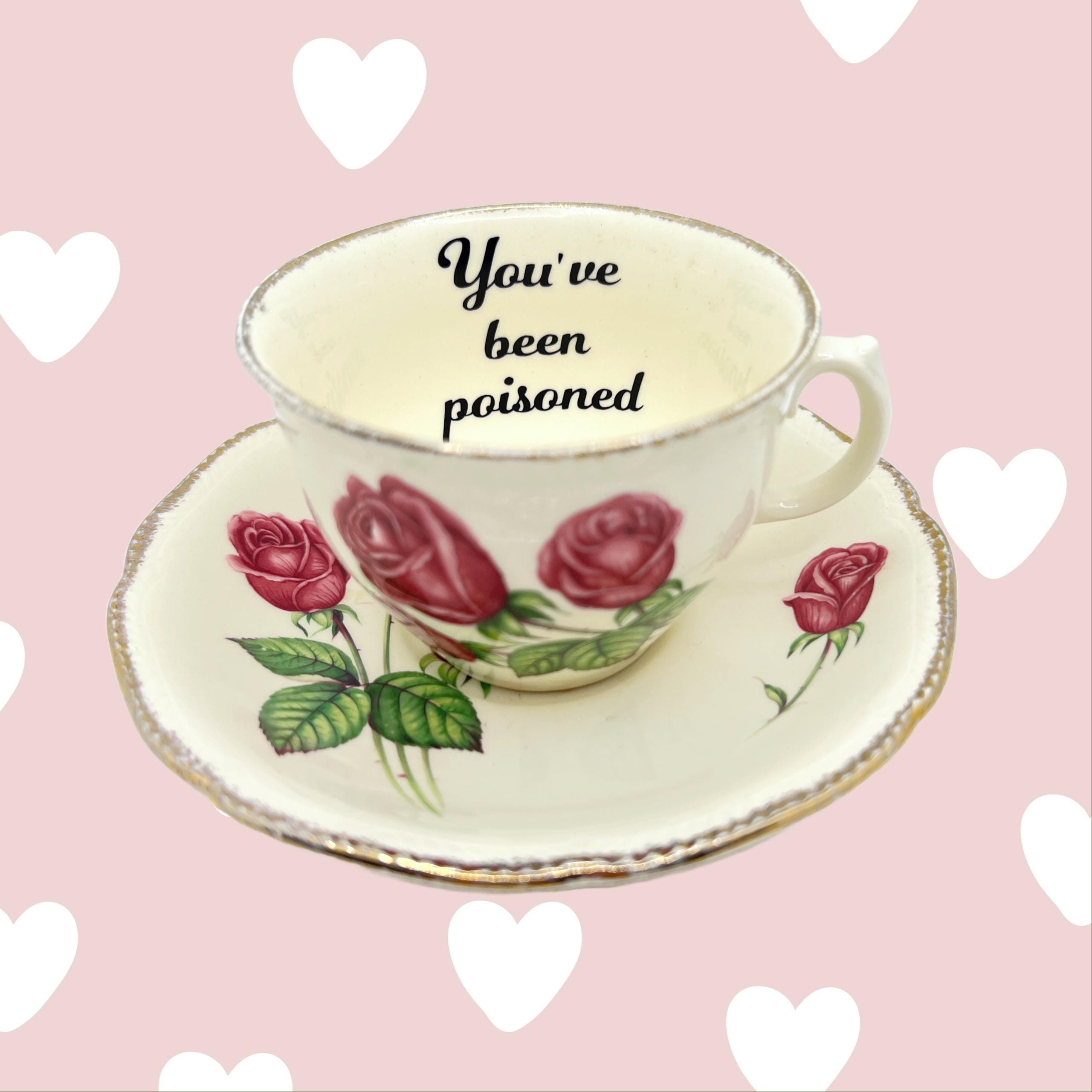 Poison Tea Cup & Saucer Floral Vintage Sassy Birthday Gift Funny ...
