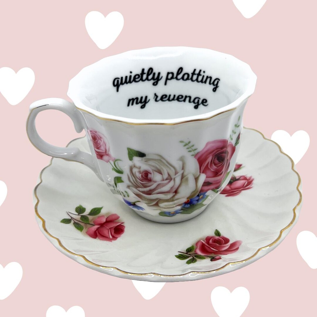 Revenge Tea Cup & Saucer Floral Vintage Sassy Birthday Gift Funny ...