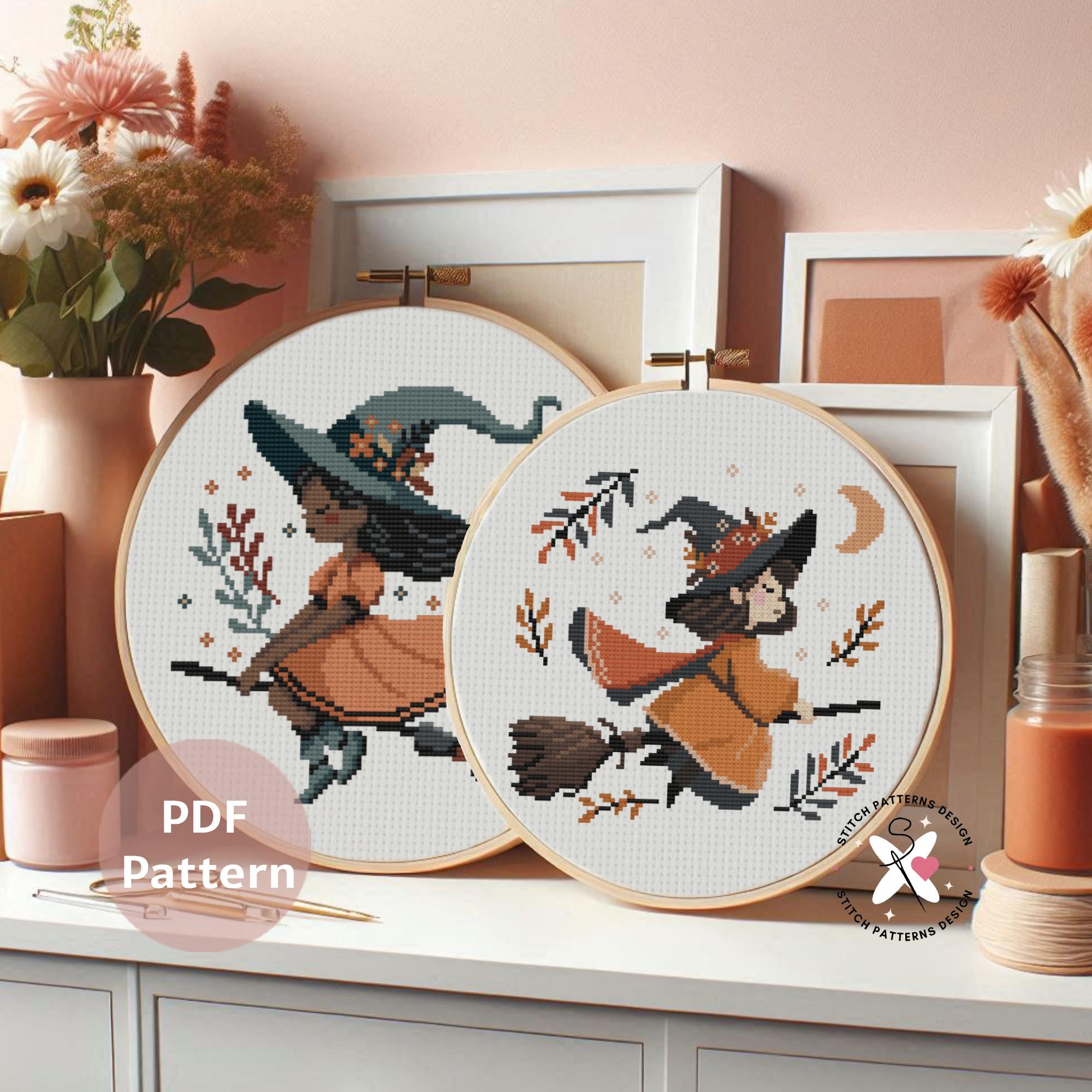 Halloween Witches Cross Stitch Pattern Set, Spooky Decor (PDF Download ...