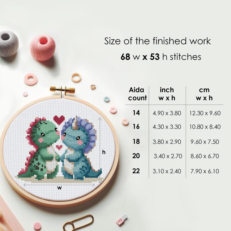 Dinosaur Couple Cross Stitch Pattern: Valentine's Day Gift (PDF Pattern ...
