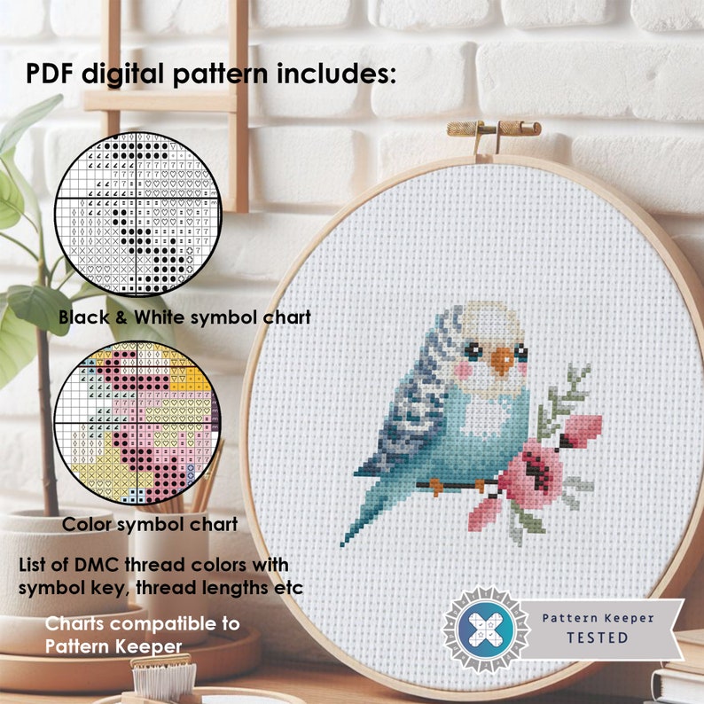 Budgie Cross Stitch Pattern: Bird Embroidery Design (PDF Pattern) - Etsy