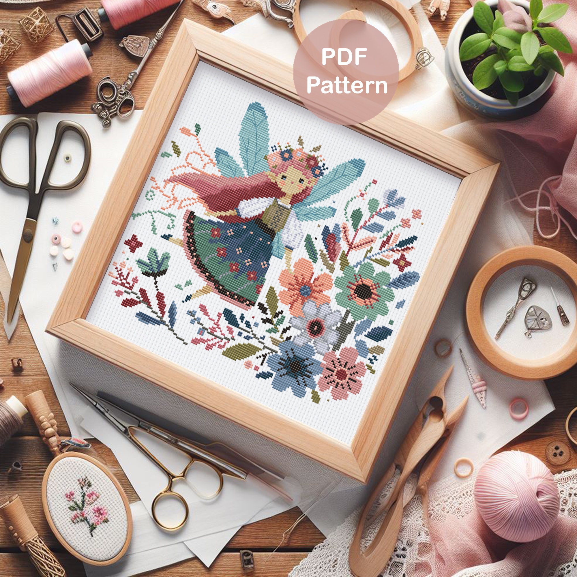 Fairy With Flowers Cross Stitch Pattern PDF Modern Cross Stitch Pattern ...