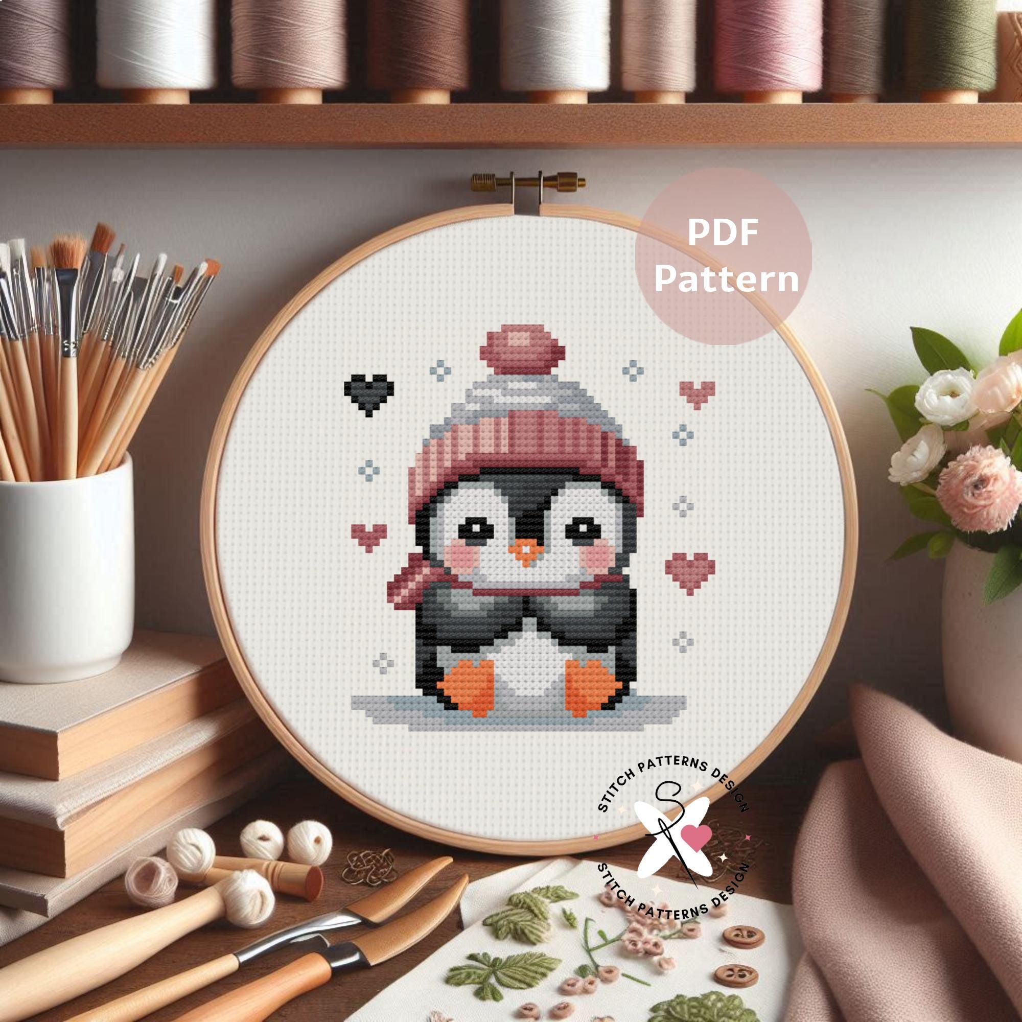 Penguin Cross Stitch Pattern: Winter Embroidery Design (PDF Pattern) - Etsy