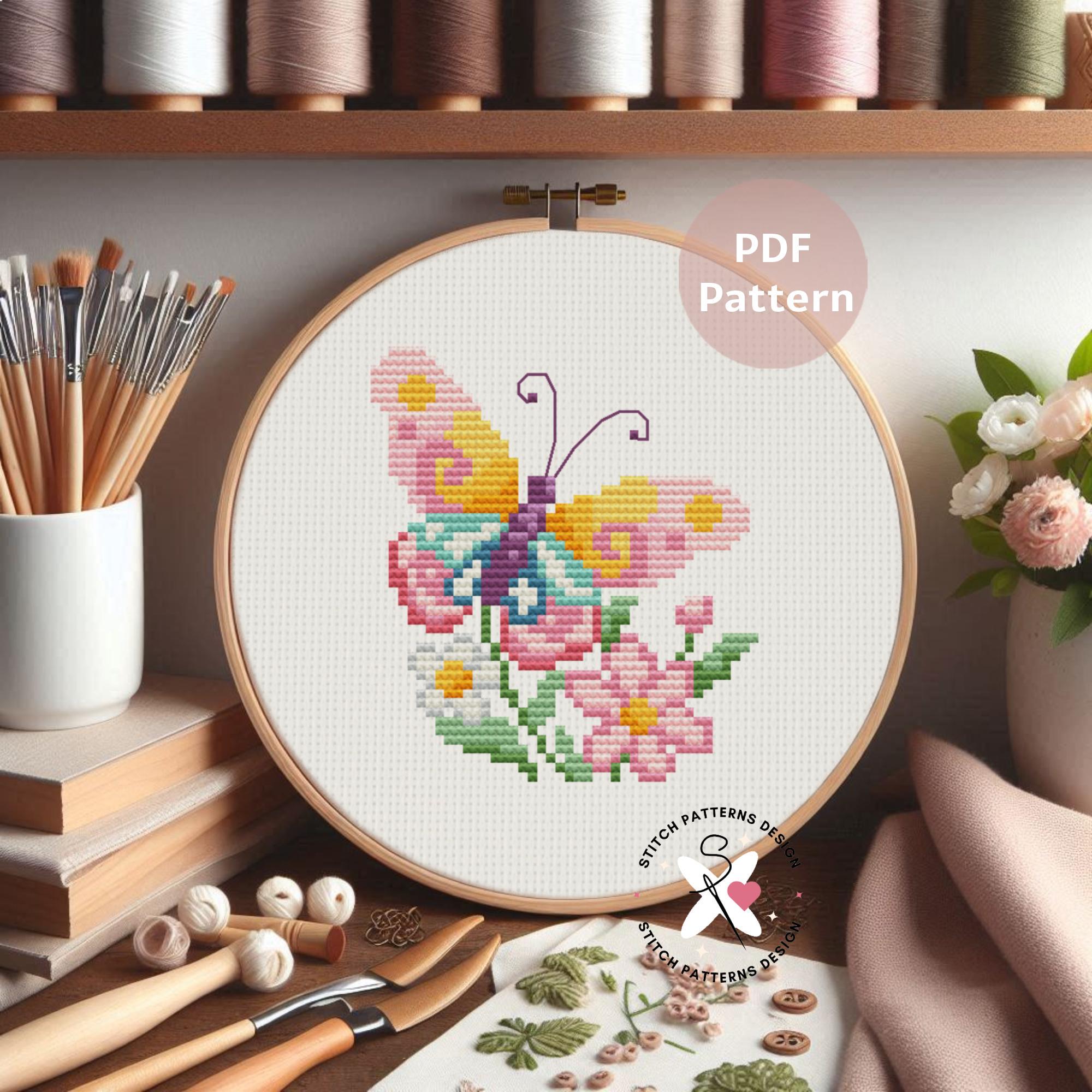 Butterfly & Flowers Cross Stitch Pattern, Floral Design (PDF Download ...