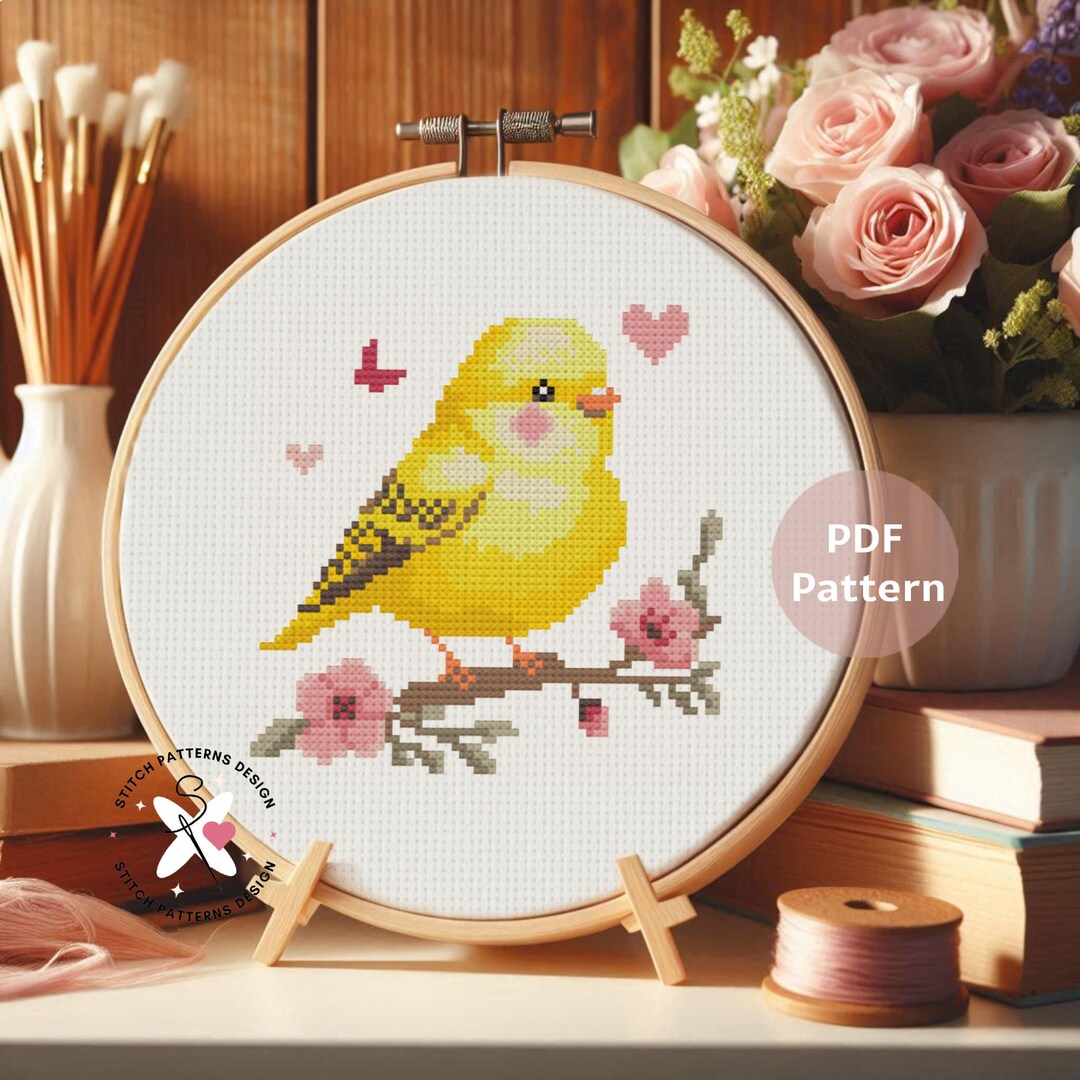 Canary Cross Stitch Pattern, Yellow Bird Embroidery Design (PDF Pattern ...