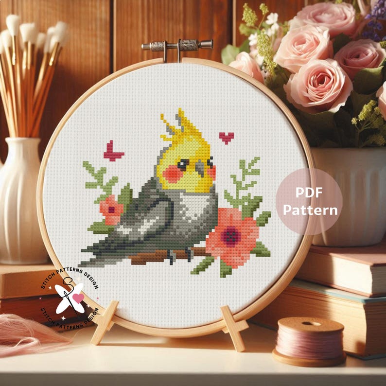 Cockatiel Cross Stitch Pattern, Bird Embroidery Design (PDF Pattern) - Etsy