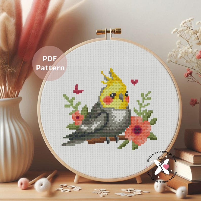 Cockatiel Cross Stitch Pattern, Bird Embroidery Design (PDF Pattern) - Etsy