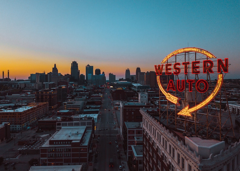 Iconic Western Auto Sign at Sunset - Downtown Kansas City - Etsy