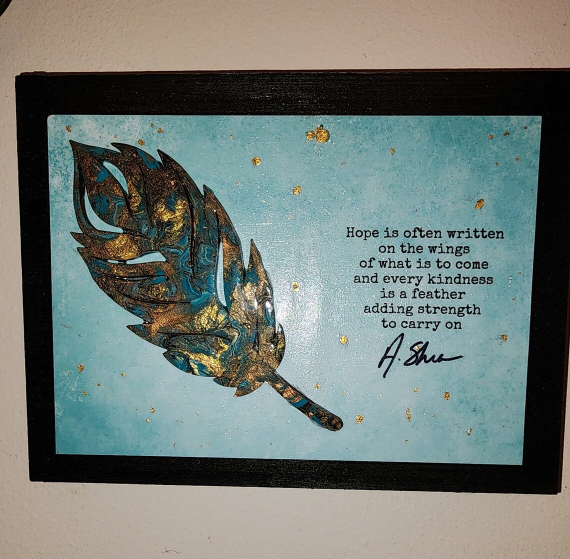 Hope Feather With Poem teal & Gold With Gold Stars - Etsy