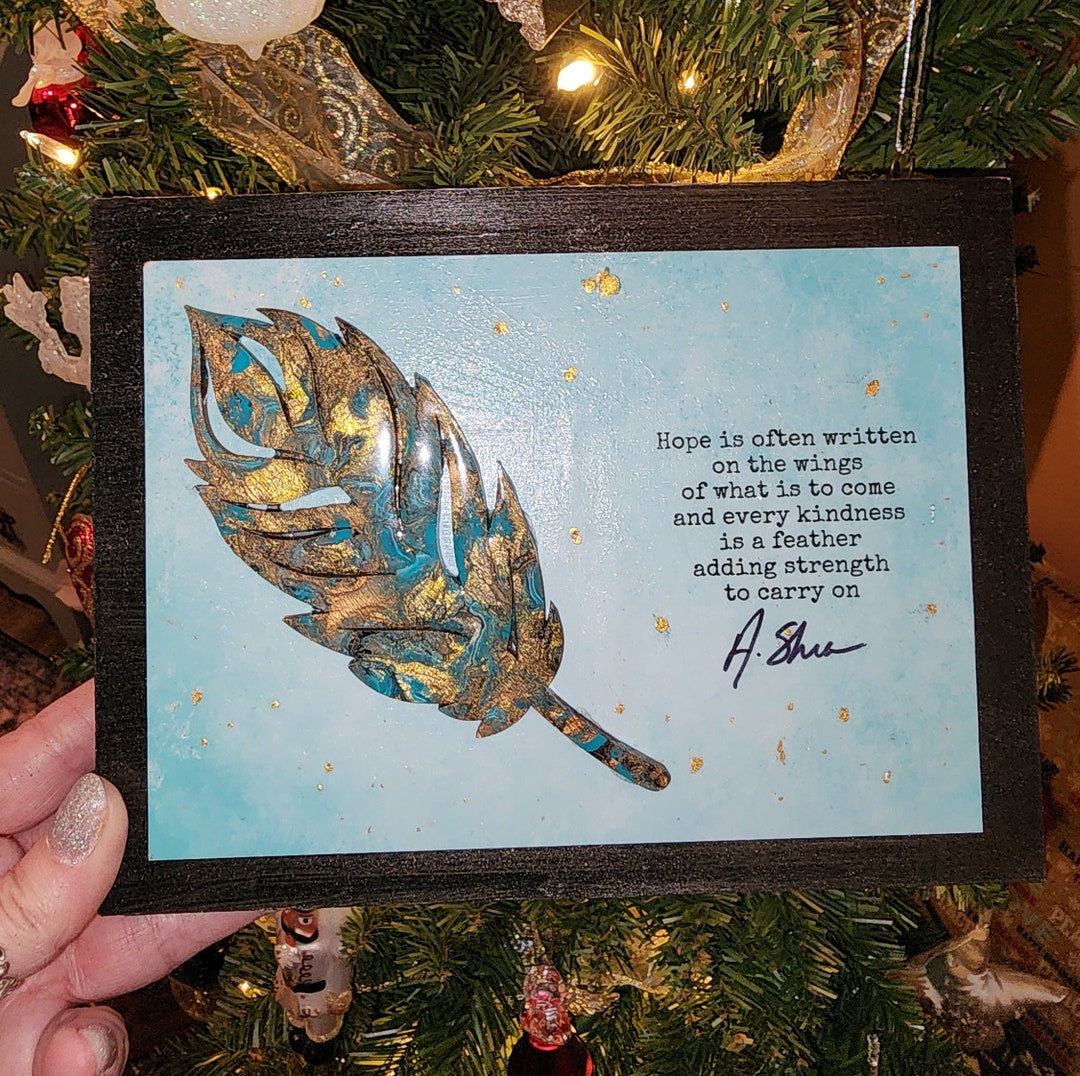 Hope Feather With Poem teal & Gold With Gold Stars - Etsy