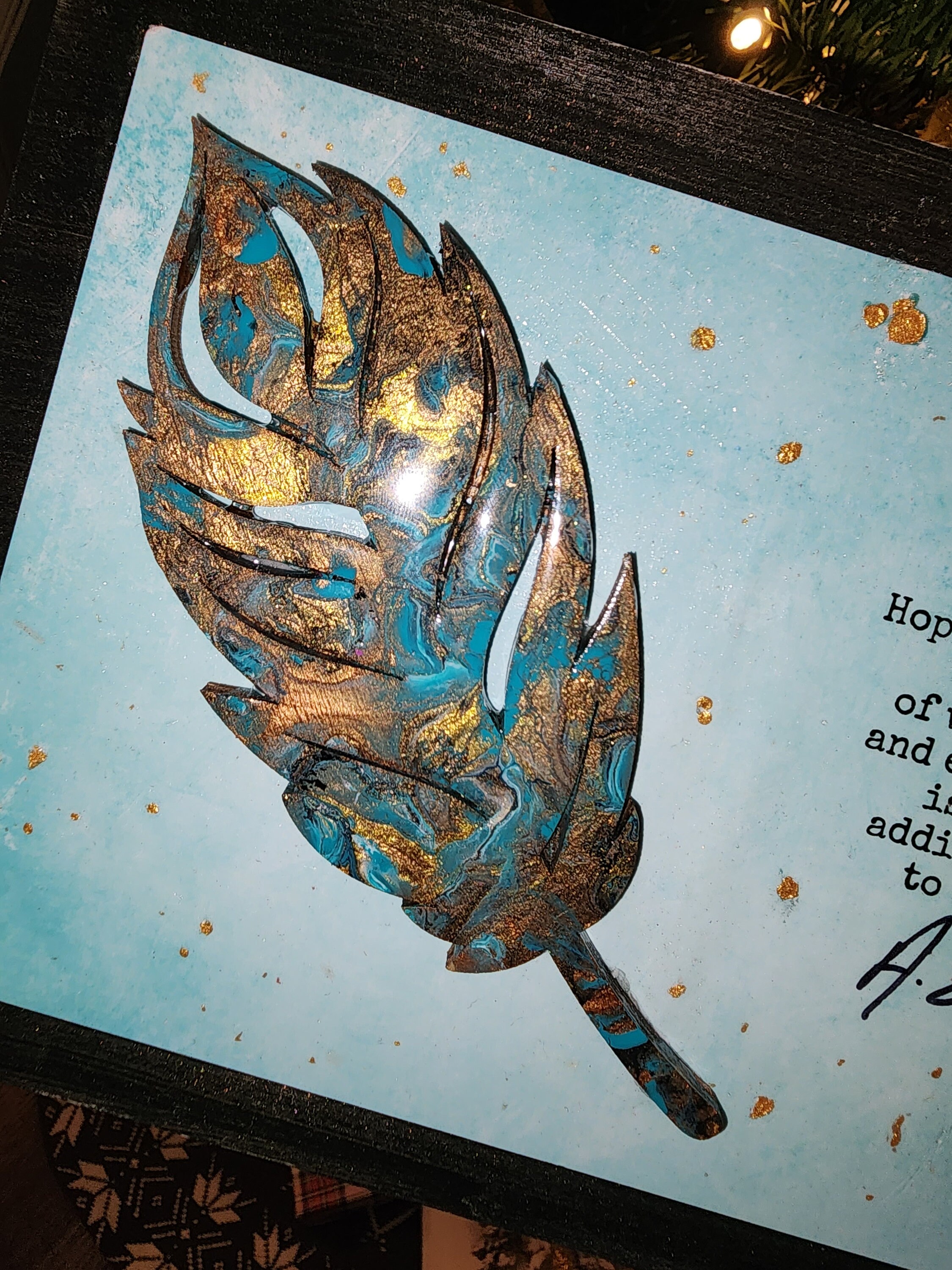 Hope Feather With Poem teal & Gold With Gold Stars - Etsy