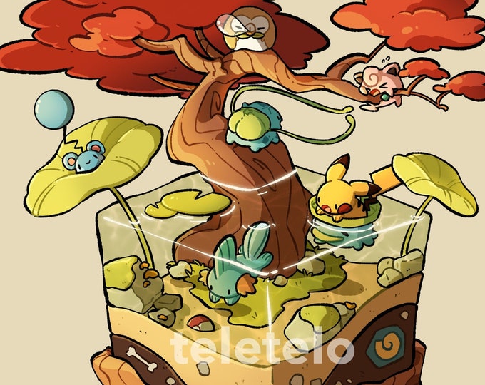 Pokemon Pond Scene Mini Print - Etsy