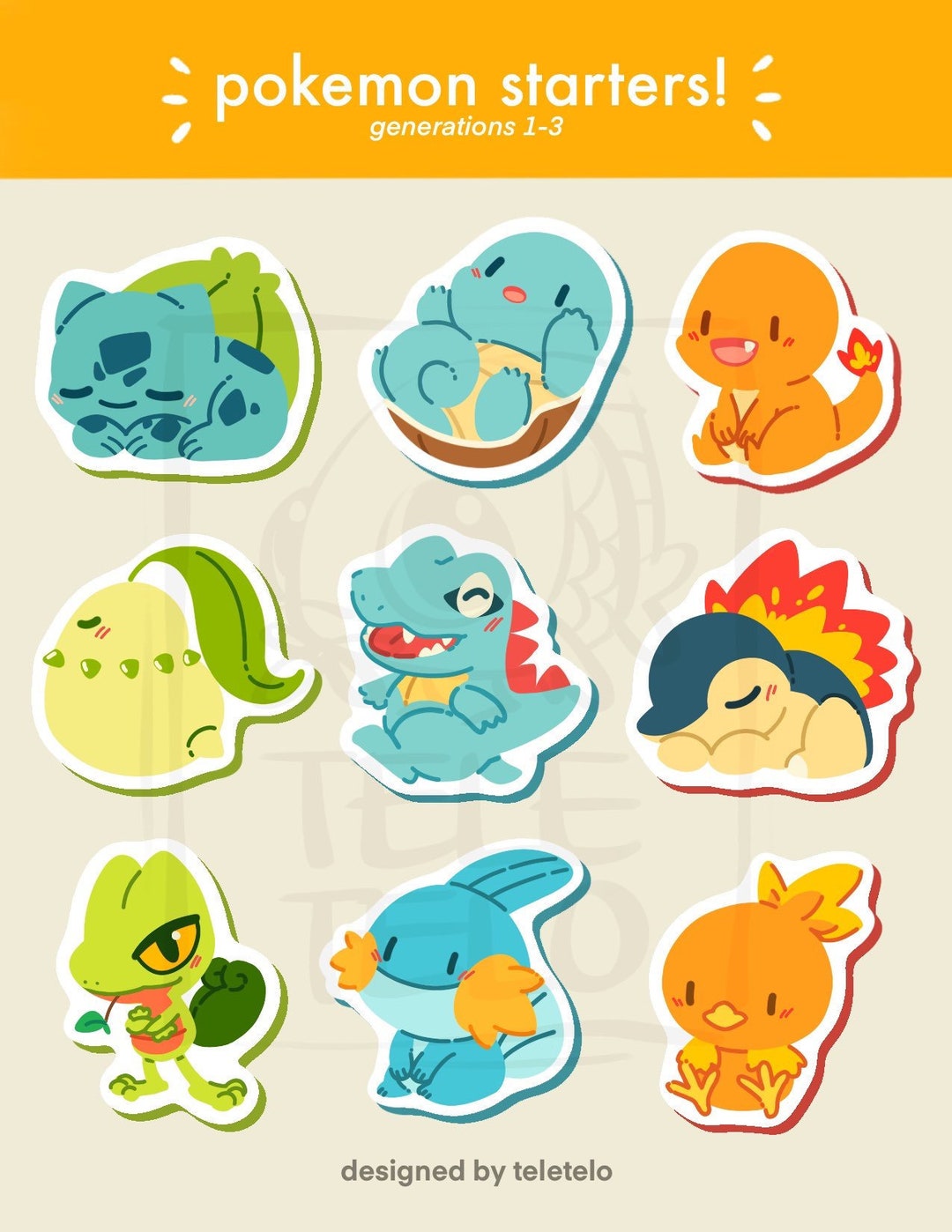 Pokemon Starters Waterproof Sticker Sheet 4.25 X 5.5 Inch Glossy Vinyl ...