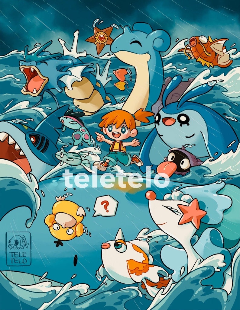 Water Pokemon Wave Mini Print - Etsy