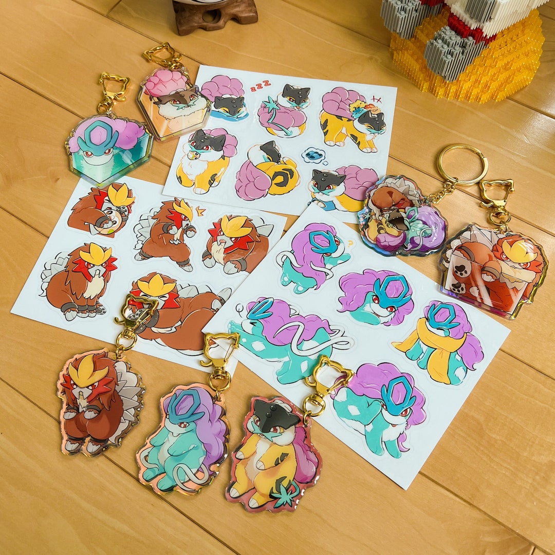 Raikou, Entei, and Suicune Kitty/puppy Waterproof Sticker Sheets (4.25 ...