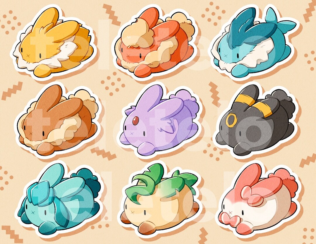 Squishy Buns Eeveelutions Waterproof Sticker Sheet (4.25 X 5.5 Inch ...