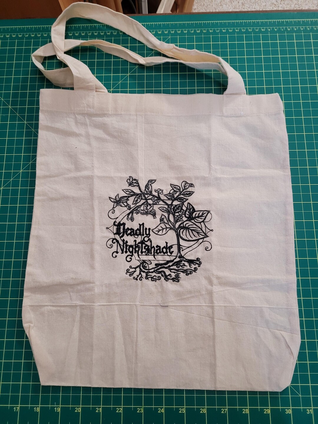 Embroidered Tote Bag, Poison, Police Box, Black Embroidery on Neutral ...