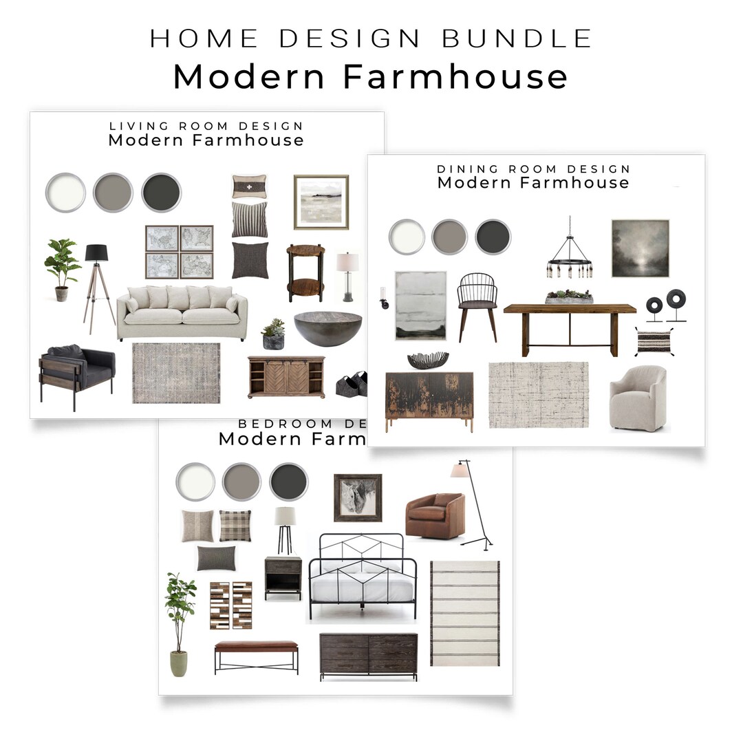 Modern Farmhouse Room Design Bundle | Rustic House Design Mood Board ...