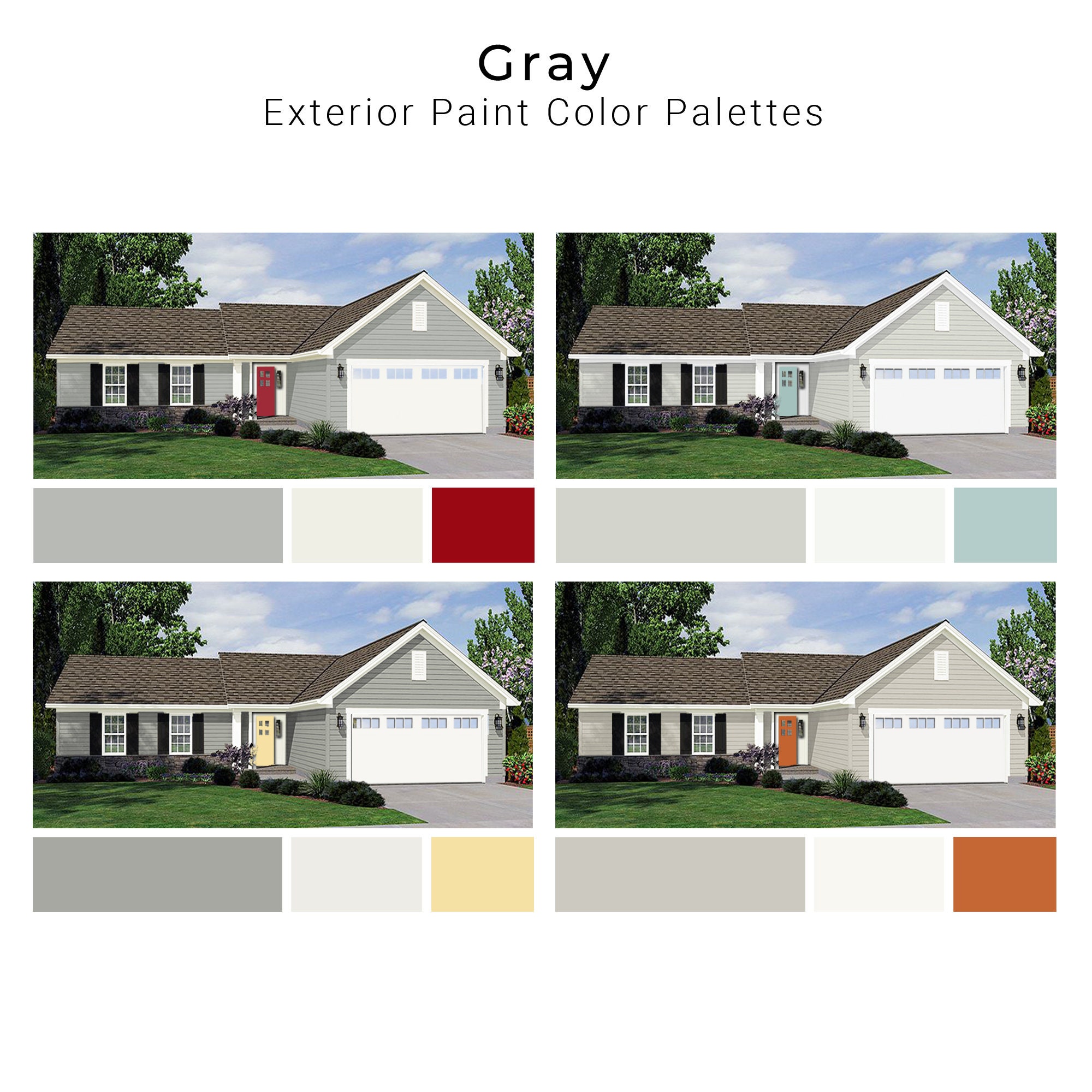 Gray Exterior Paint Palettes Gray House Exterior Paint Colors Etsy
