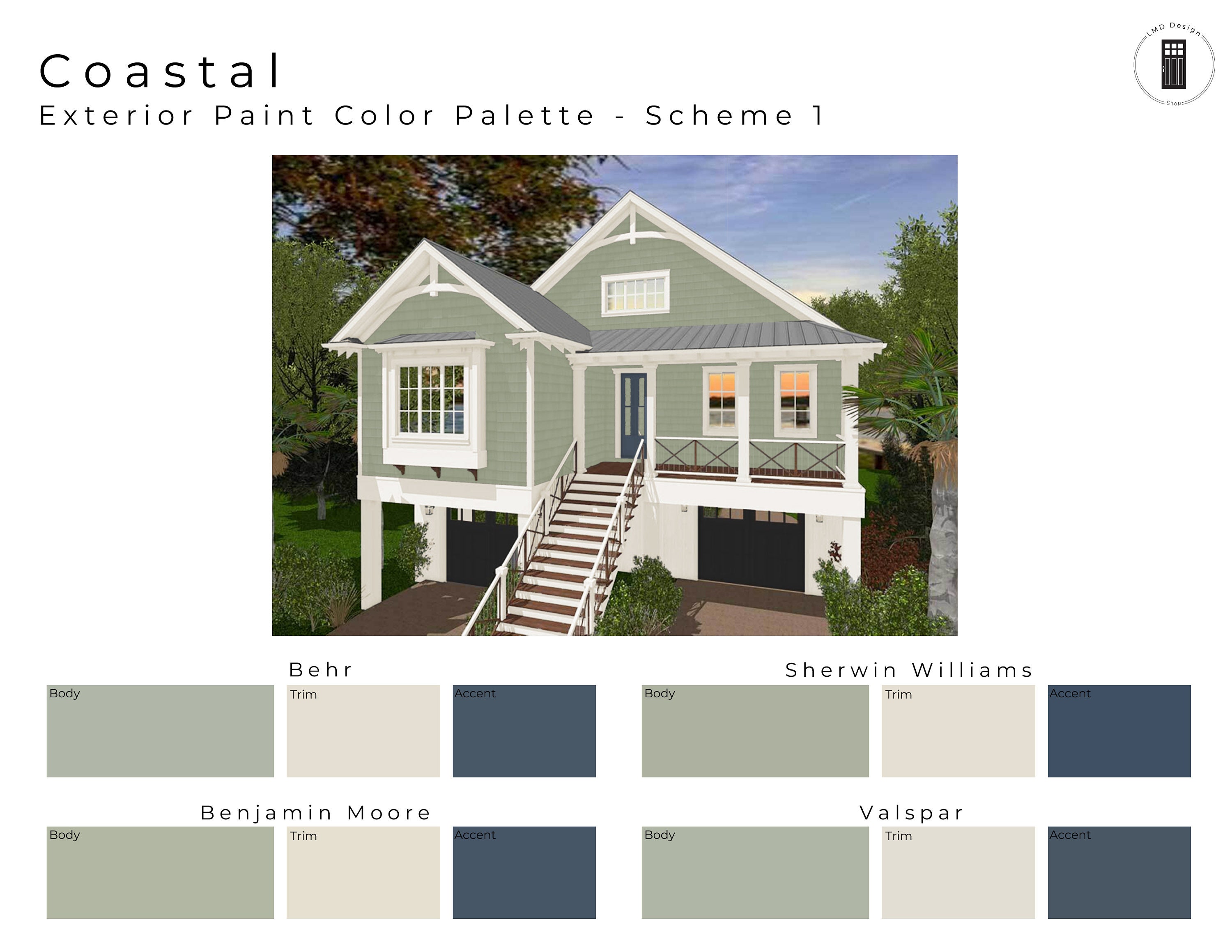 Coastal Exterior Paint Color Palettes | Exterior Paint Schemes - Etsy ...